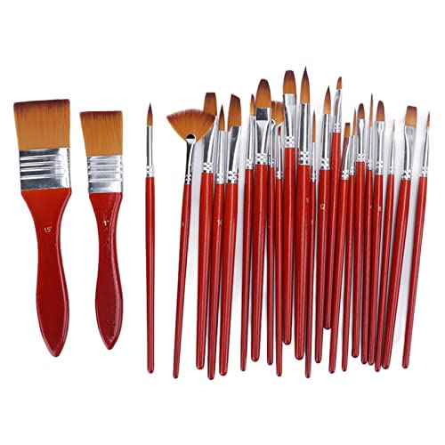 Paint Brush Set, Painting Brushes Good Adsorption Gift 24Pcs Nylon Hair Wood Handle for Craft Coloring for Drawing