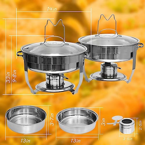 Chafing Dish Buffet Set 2 Pack,6Qt Round Chafing Dishes for Buffet with Glass Lid& Lid Holder, Stainless Steel Chafers and Buffet Servers for Catering, Food Warming Tray for Parties Dinners Wedding