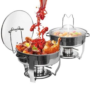 chafing dish buffet set 2 pack,6qt round chafing dishes for buffet with glass lid& lid holder, stainless steel chafers and buffet servers for catering, food warming tray for parties dinners wedding