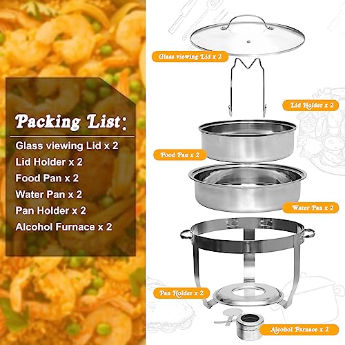 Chafing Dish Buffet Set 2 Pack,6Qt Round Chafing Dishes for Buffet with Glass Lid& Lid Holder, Stainless Steel Chafers and Buffet Servers for Catering, Food Warming Tray for Parties Dinners Wedding