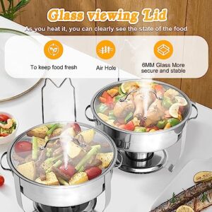 Chafing Dish Buffet Set 2 Pack,6Qt Round Chafing Dishes for Buffet with Glass Lid& Lid Holder, Stainless Steel Chafers and Buffet Servers for Catering, Food Warming Tray for Parties Dinners Wedding