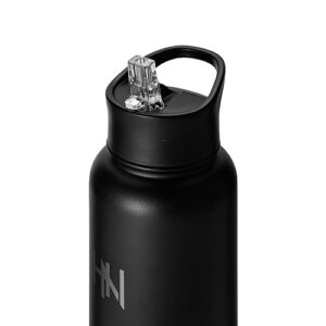 Hydrazen Black Sports Water Bottle With Storage -32 Oz, 3 Lids (Straw Lid, Locking Lid), Cleaning Brushes, Double Walled, Vacuum Insulated Stainless Steel, Thermos, Leak Proof, Flask Water bottles