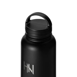 Hydrazen Black Sports Water Bottle With Storage -32 Oz, 3 Lids (Straw Lid, Locking Lid), Cleaning Brushes, Double Walled, Vacuum Insulated Stainless Steel, Thermos, Leak Proof, Flask Water bottles