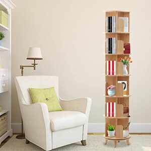 6 Tier Rotating Bookshelves, 360 Display Floor Standing Bookcase,Vertical Book Storage Rack,Wood Multi-Functional Bookshelf Organizer