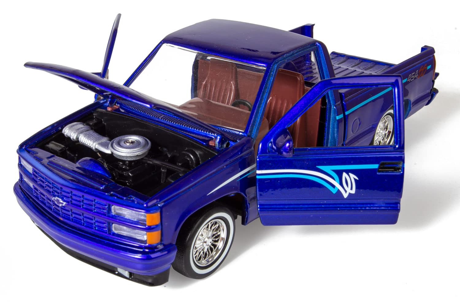 All Star Toys Motormax 1992 Chevy 454SS Pickup Lowrider Truck Candy Blue 1/24 Diecast Model Exclusive Get Low 79036