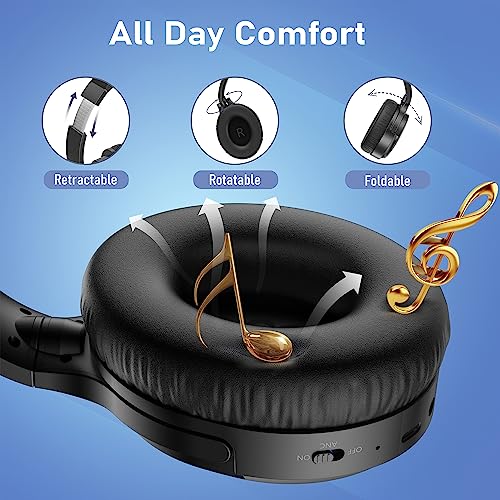 Active Noise Cancelling Headphones, 80H Playtime Bluetooth Wireless Headphones Over Ear with Microphone, Headphones Wireless Bluetooth with Deep Bass Headset for Adults, TV, Travel, Home, Office, Gym