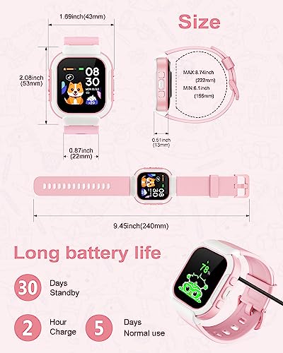 Cloudpoem Smart Watch for Kids Girls Boys, Kids Watch Fitness Tracker Watch with Pedometer Heart Rate Monitor Sleep Tracker Alarm Clocks Puzzle Games Calculator IP68 Waterproof, Kids Gift Pink