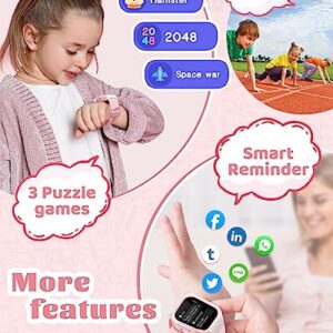 Cloudpoem Smart Watch for Kids Girls Boys, Kids Watch Fitness Tracker Watch with Pedometer Heart Rate Monitor Sleep Tracker Alarm Clocks Puzzle Games Calculator IP68 Waterproof, Kids Gift Pink