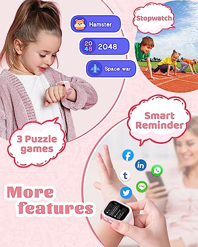 Cloudpoem Smart Watch for Kids Girls Boys, Kids Watch Fitness Tracker Watch with Pedometer Heart Rate Monitor Sleep Tracker Alarm Clocks Puzzle Games Calculator IP68 Waterproof, Kids Gift Pink