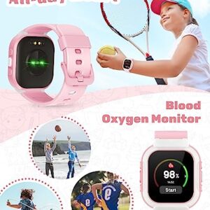 Cloudpoem Smart Watch for Kids Girls Boys, Kids Watch Fitness Tracker Watch with Pedometer Heart Rate Monitor Sleep Tracker Alarm Clocks Puzzle Games Calculator IP68 Waterproof, Kids Gift Pink