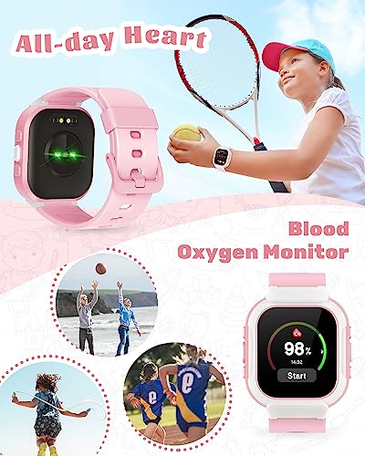 Cloudpoem Smart Watch for Kids Girls Boys, Kids Watch Fitness Tracker Watch with Pedometer Heart Rate Monitor Sleep Tracker Alarm Clocks Puzzle Games Calculator IP68 Waterproof, Kids Gift Pink