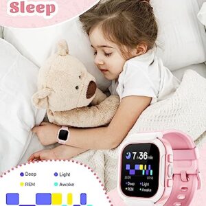 Cloudpoem Smart Watch for Kids Girls Boys, Kids Watch Fitness Tracker Watch with Pedometer Heart Rate Monitor Sleep Tracker Alarm Clocks Puzzle Games Calculator IP68 Waterproof, Kids Gift Pink