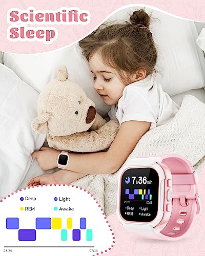 Cloudpoem Smart Watch for Kids Girls Boys, Kids Watch Fitness Tracker Watch with Pedometer Heart Rate Monitor Sleep Tracker Alarm Clocks Puzzle Games Calculator IP68 Waterproof, Kids Gift Pink