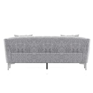 HOSTACK Modern Chenille Sofa, 77" Upholstered Couch with 2 Bolster Pillows and Armrest Bags, 3-Seat Sofa for Living Room, Bedroom, Office, Apartment, Dorm, Gray