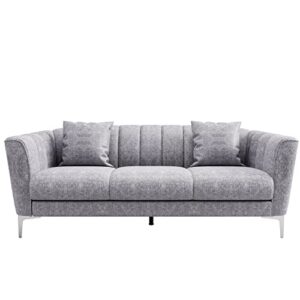 HOSTACK Modern Chenille Sofa, 77" Upholstered Couch with 2 Bolster Pillows and Armrest Bags, 3-Seat Sofa for Living Room, Bedroom, Office, Apartment, Dorm, Gray