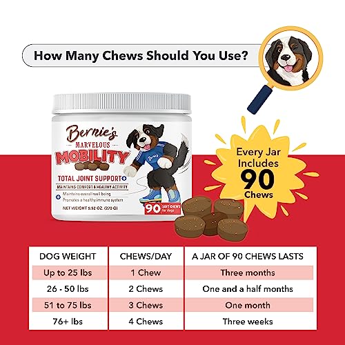 Bernie's Marvelous Mobility - Daily Dog Hip and Joint Supplement - Maintains Overall Well Being & Promotes a Healthy Immune System (90 Count)