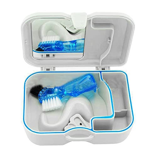 DAGIJIRD 1pcs Plastic Dental Denture Storage Box False Teeth Case Container with Mirror Brush