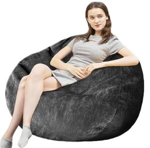 3ft bean bag chair, high-rebound memory foam filled bean bag with premium corduroy cover, ultra soft bean bag chairs for adults, kids (black)