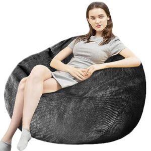 3Ft Bean Bag Chair, High-Rebound Memory Foam Filled Bean Bag with Premium Corduroy Cover, Ultra Soft Bean Bag Chairs for Adults, Kids (Black)