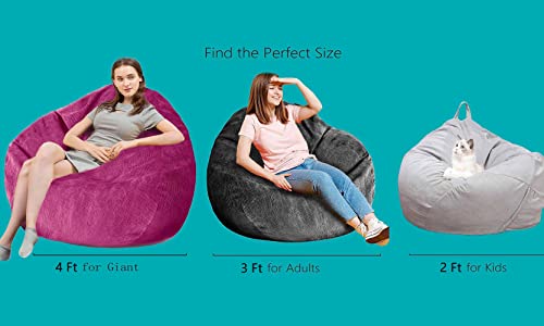 3Ft Bean Bag Chair, High-Rebound Memory Foam Filled Bean Bag with Premium Corduroy Cover, Ultra Soft Bean Bag Chairs for Adults, Kids (Black)