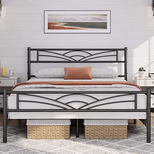 Yaheetech Queen Size Bed Frame Metal Platform Bed Mattress Foundation with Cloud-Inspired Design Headboard/Footboard/Ample Under Bed Storage/No Box Spring Needed/Queen Size Black