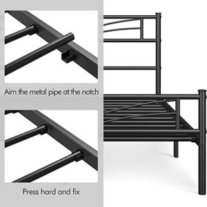 Yaheetech Queen Size Bed Frame Metal Platform Bed Mattress Foundation with Cloud-Inspired Design Headboard/Footboard/Ample Under Bed Storage/No Box Spring Needed/Queen Size Black