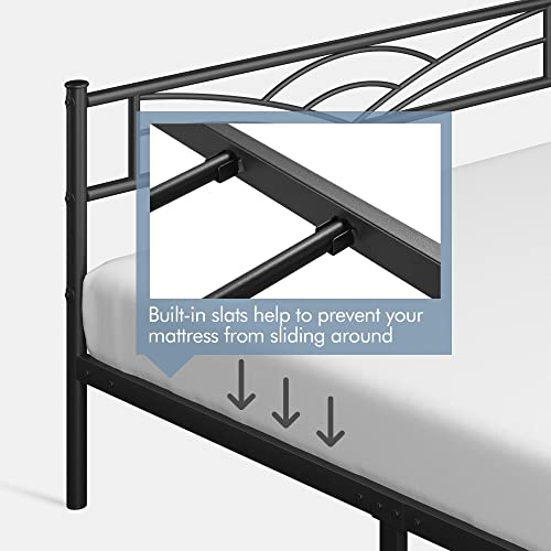 Yaheetech Queen Size Bed Frame Metal Platform Bed Mattress Foundation with Cloud-Inspired Design Headboard/Footboard/Ample Under Bed Storage/No Box Spring Needed/Queen Size Black