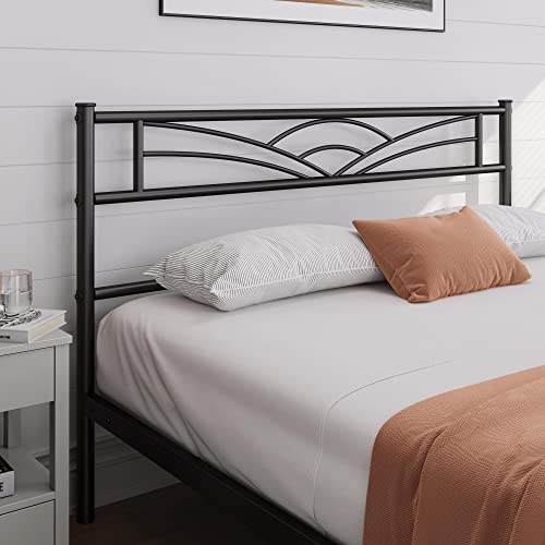 Yaheetech Queen Size Bed Frame Metal Platform Bed Mattress Foundation with Cloud-Inspired Design Headboard/Footboard/Ample Under Bed Storage/No Box Spring Needed/Queen Size Black