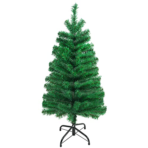 CCINEE 3Ft Artificial Christmas Tree, Green Mini Tabletop Hinged Christmas Tree with Metal Stand 130 Branch Tips for Xmas Party Supplies Home Indoor Decoration