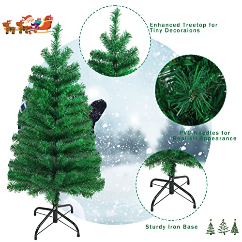 CCINEE 3Ft Artificial Christmas Tree, Green Mini Tabletop Hinged Christmas Tree with Metal Stand 130 Branch Tips for Xmas Party Supplies Home Indoor Decoration