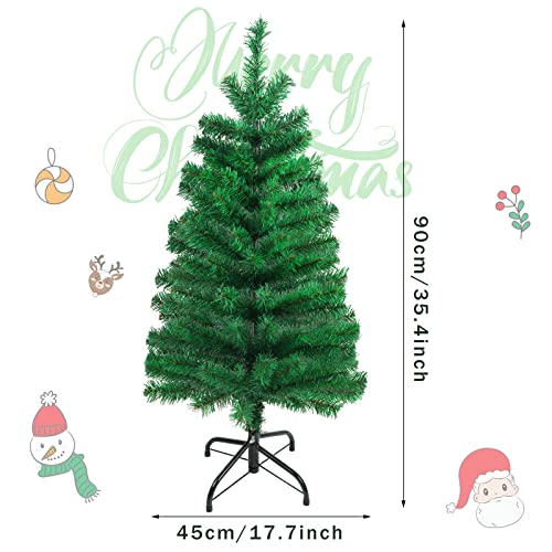 CCINEE 3Ft Artificial Christmas Tree, Green Mini Tabletop Hinged Christmas Tree with Metal Stand 130 Branch Tips for Xmas Party Supplies Home Indoor Decoration