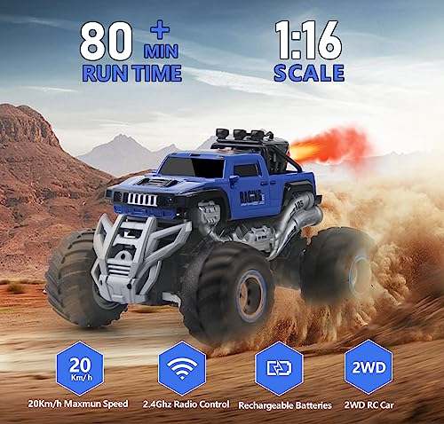 MYDOVA Monster Truck, 1:16 Scale All Terrain Off Road Large Remote Control Car with Spray, RC Cars Toy Gifts for Boys Age 8-12 and Girls 4-7,Adults