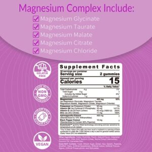 Sugar-Free Magnesium Filled Gummies 400mg - 5 Highly-Absorbable Forms (Mg Glycinate, Taurate, Malate & More) - w/Potassium, Zinc, Vitamin D3 & B6 25mg - Supports Muscles, Bones, Mood & Energy, 60Cts