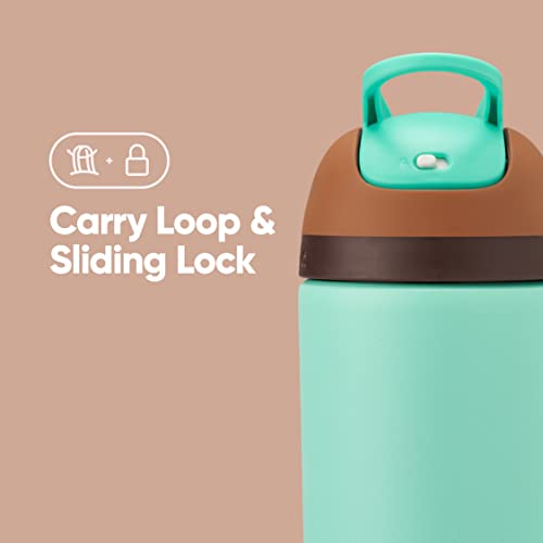 Owala Kids Flip Insulated Stainless-Steel Water Bottle with Straw and Locking Lid, 14-Ounce, Brown/Teal (Mint Chocolate Chip)