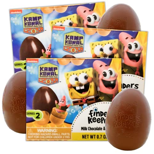 SpongeBob SquarePants Finders Keepers, Kamp Koral Collectible Character and Chocolate Eggs, (Pack of 3)