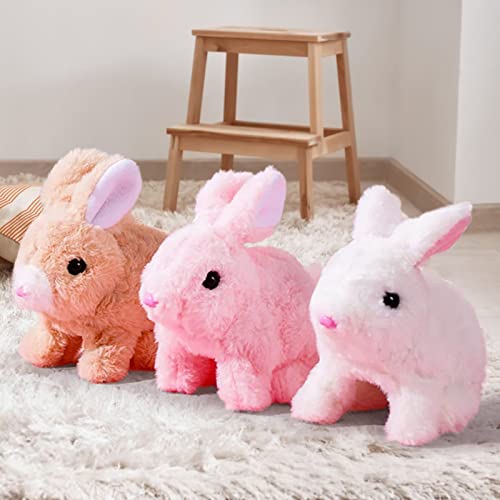 Hopping Bunny Toys for Kids Interactive Electronic Pet Plush with Sounds and Movements - Walking, Barking, Tail Wagging, Stretching Companion Animal Dog Toys Gifts for Girls Toddlers(Pink, 7in)