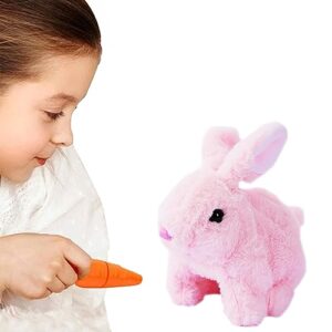 Hopping Bunny Toys for Kids Interactive Electronic Pet Plush with Sounds and Movements - Walking, Barking, Tail Wagging, Stretching Companion Animal Dog Toys Gifts for Girls Toddlers(Pink, 7in)