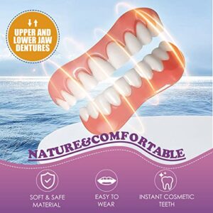 Fake Teeth, 2 PCS Veneers Dentures Socket for Women and Men, Dental Veneers for Temporary Tooth Repair Upper and Lower Jaw, Protect Your Teeth and Regain Confident Smile, Bright White-1-2