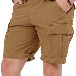 Gafeng Men's Cotton Cargo Shorts Twill Casual Lightweight Outdoor Hiking Relaxed Fit Trousers Khaki