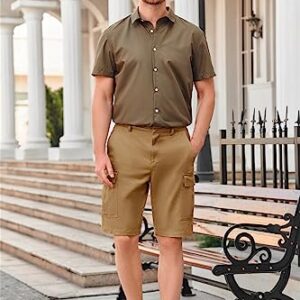 Gafeng Men's Cotton Cargo Shorts Twill Casual Lightweight Outdoor Hiking Relaxed Fit Trousers Khaki