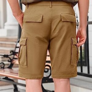 Gafeng Men's Cotton Cargo Shorts Twill Casual Lightweight Outdoor Hiking Relaxed Fit Trousers Khaki