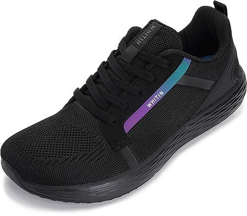 WHITIN Men's Wide Width Toe Box Road Running Shoes Size 9.5 Tennis Sports Knit Upper Breathable Zapatos para Male Rubber Non Slip Cushioned Black 43