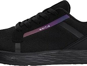 WHITIN Men's Wide Width Toe Box Road Running Shoes Size 9.5 Tennis Sports Knit Upper Breathable Zapatos para Male Rubber Non Slip Cushioned Black 43