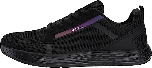 WHITIN Men's Wide Width Toe Box Road Running Shoes Size 9.5 Tennis Sports Knit Upper Breathable Zapatos para Male Rubber Non Slip Cushioned Black 43