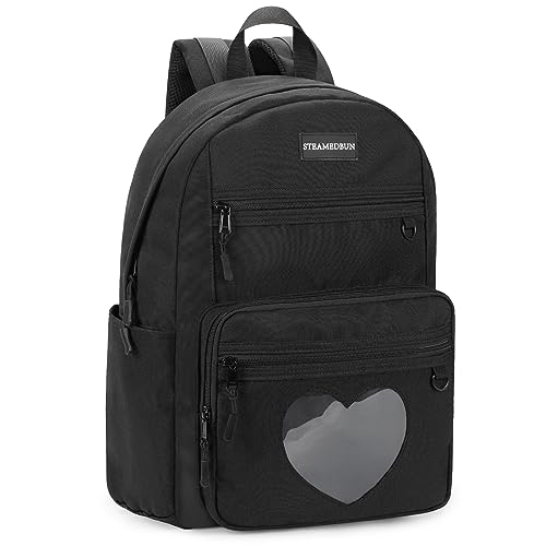 STEAMEDBUN Aesthetic Backpack for Teen Girls, Kawaii Backpack for School, Cute Ita Backpack with Insert(heart black)