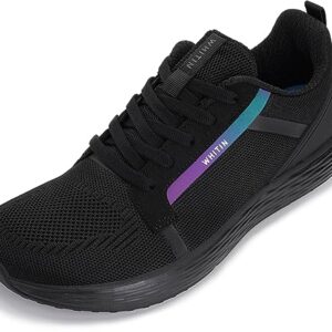 WHITIN Men's Wide Width Toe Box Running Shoes Zero Drop Size 11 11.5 Athletics Tennis Breathable Lightweight Rubber Non Slip Cushioned Black 45