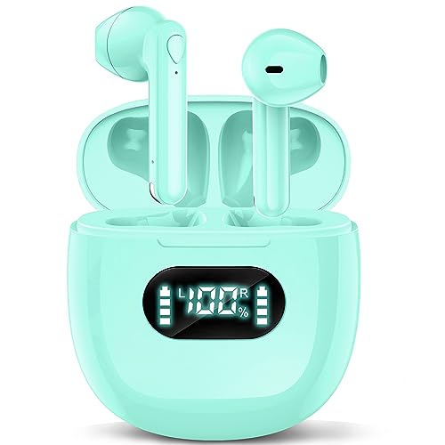 Wireless Earbuds, Bluetooth 5.3 Headphones, 48h Playtime LED Power Display Wireless Charging Case, HiFi Stereo Deep Base Earphones IPX7 Waterproof Ear Buds with Built-in Mic for Workout/Home/Office