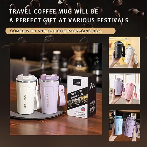 Travel Coffee Mug 16 oz, Insulated Coffee Cups with Lid, Thermos Stainless Steel Coffee Mugs Spill Proof, Double Wall Vacuum Tumbler, Reusable To Go Mug for Hot/Ice Coffee