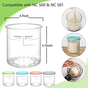 SLLFLY Replacement Pints and Lids for Ninja NC501 NC500 Series Creami Deluxe 4 Pack - Compatible with Ninja Creami Deluxe Ice Cream Maker (Blue,Pink,Grey,Green)