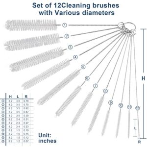 Ixiaoyoo Straw Cleaner Brushes Sets, 12 Pieces 8.2 Inch Botthle Cleaning Brush and Nylon Tube Brush Brush Kit for Sippy Cup, Tumbler, Water Bottle, Drinking Straw (White)